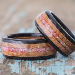 Whiskey Barrel, Pink Opal and Ebony Ring Tennessee Whiskey Barrel Wood ...