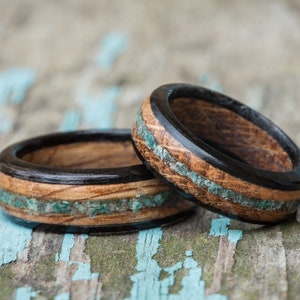Whiskey Barrel and Ebony Wooden Ring With Amazonite Inlay - Green Stone ...