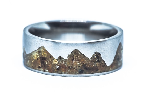 Amber Mountain Inlay Titanium Ring Men 8mm Women Wedding - Etsy