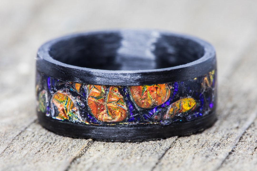 Blue Dragon Scale Carbon Fiber Ring: Metallic Dragonskin Wedding Band ...