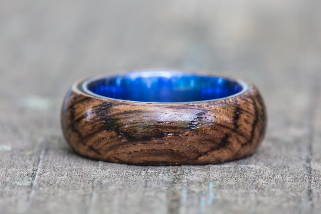 Tennessee Whiskey Barrel and Blue Titanium Ring - Reclaimed Wood Wooden ...