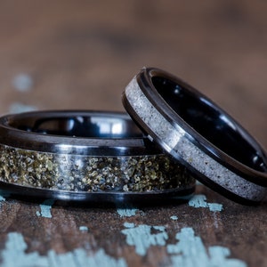 Your Sand Inlay Black Ceramic Ring - Use Your Own Sand! Men 8mm Women ...