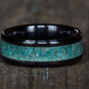 Amazonite Inlay Black Ceramic Ring: Natural Green Wedding Band - Etsy