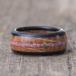 Whiskey Barrel, Pink Opal and Ebony Ring Tennessee Whiskey Barrel Wood ...