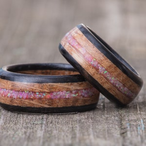 Whiskey Barrel, Pink Opal and Ebony Ring Tennessee Whiskey Barrel Wood ...