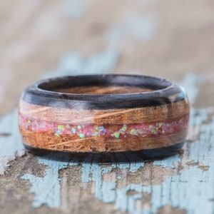 Whiskey Barrel, Pink Opal and Ebony Ring Tennessee Whiskey Barrel Wood ...