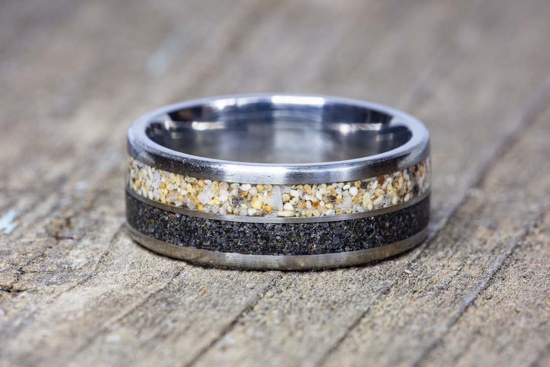Double Inlay Titanium Your Sand Ring - Use Your Own Sand! 8mm Wedding ...