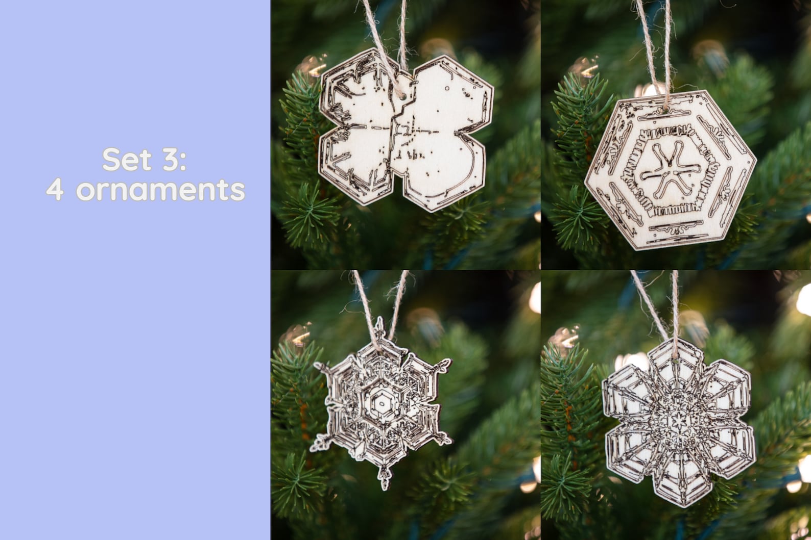 Wilson Bentley Snowflake Ornament Set: Real Snowflakes on Wood - Etsy