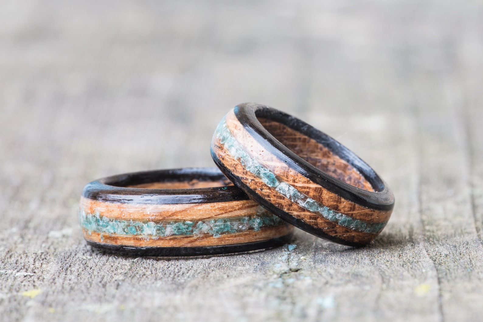 Whiskey Barrel and Ebony Wooden Ring With Amazonite Inlay - Etsy