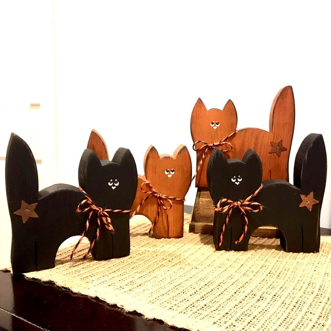 RESTOCKED! Scaredy Cat. Fall Decor. Wood Cats. Black Cat. Halloween ...