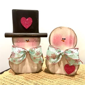 Set of 2 Valentine Snowmen. Valentine Decor. Snowman Decor. Farmhouse ...