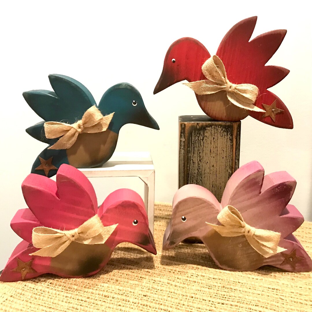 Wooden Hummingbirds. Wood Bird. Rustic Spring Birds. Summer Tier Tray ...