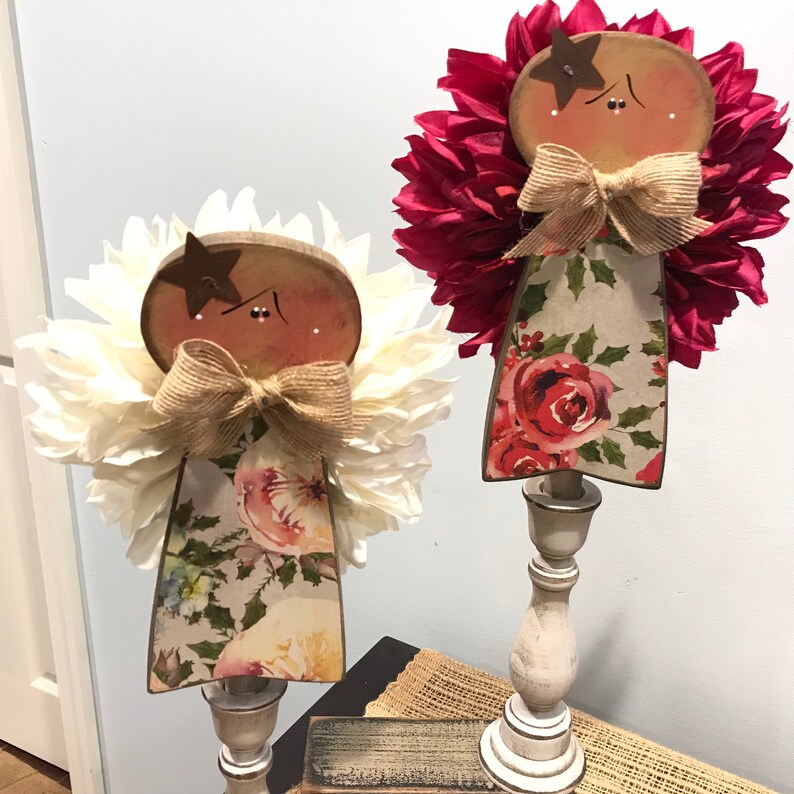 Rustic Wooden Candlestick Angel With Floral Wings. Christmas | Etsy