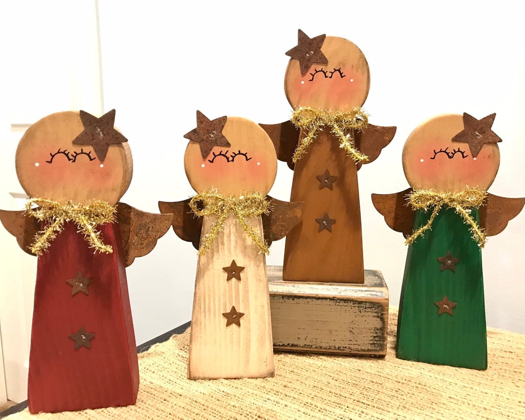 Rustic Wood Angel. Christmas Decor. Christmas Tiered Tray. Winter Wood ...