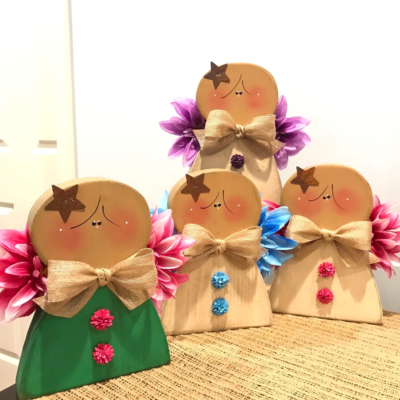 Colorful Flower Angels. Spring Angel Decor. Wooden Angel With Flower ...