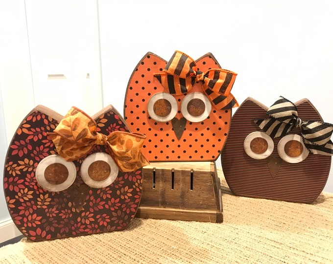 Wood Owl Decor. Country Owls. Halloween Owl. Fall Wooden - Etsy
