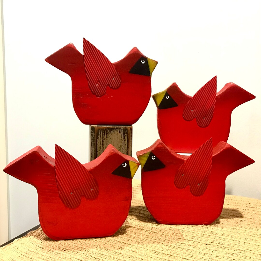Wood Cardinals. Rustic Wood Birds. Winter Wood Decor. Wooden Red Birds ...