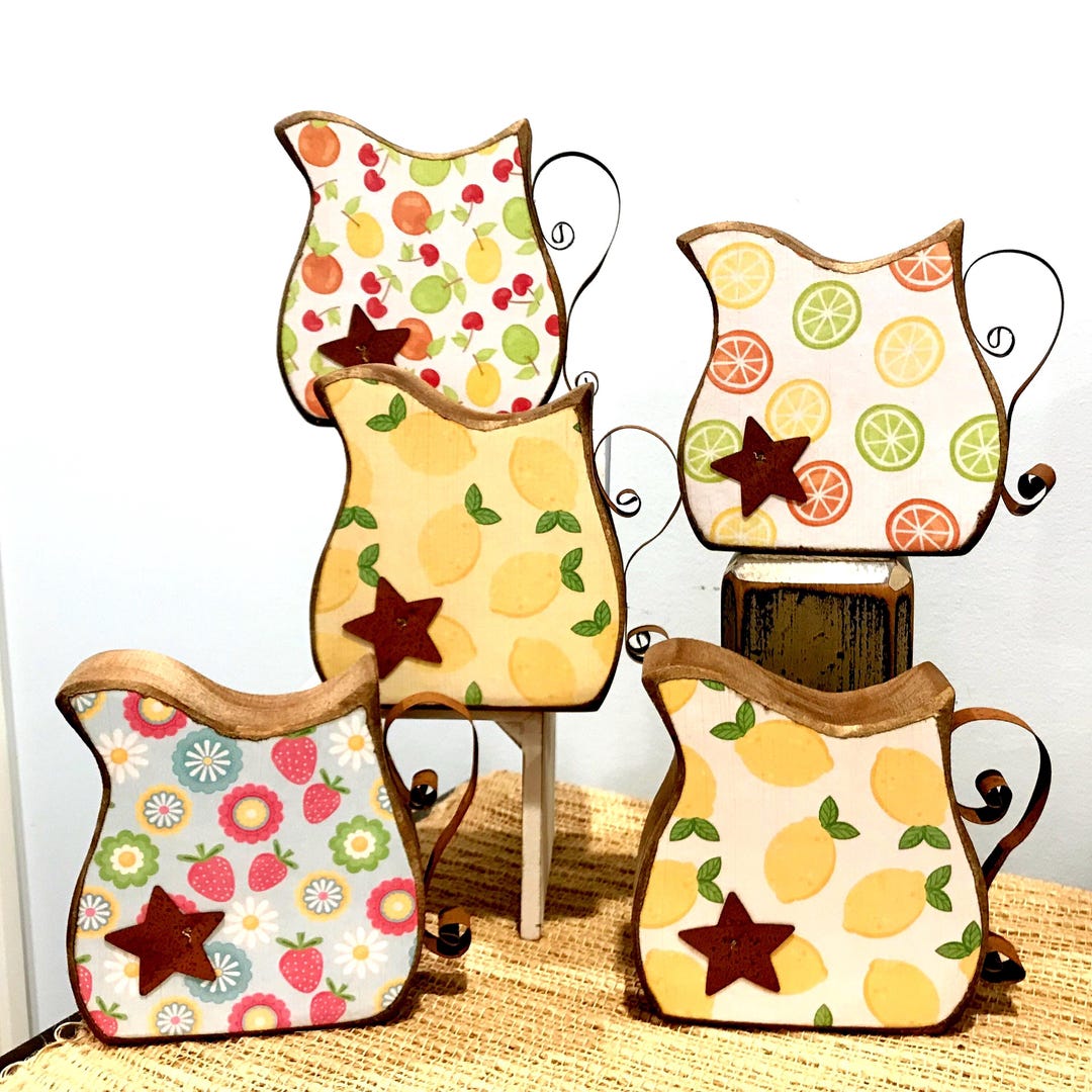 Cute Summer Pitcher. Summer Wood Decor. Lemonade Pitcher. Wooden Mason ...