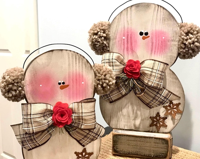 Snowman Decor. Winter Snowmen With Earmuffs. Winter Wood Decor. Wood ...