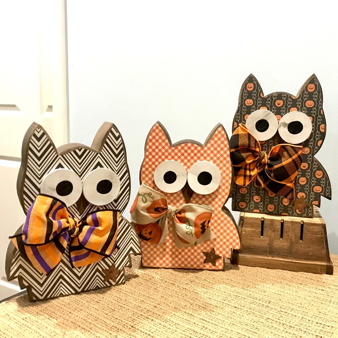 Halloween Decor. Colorful Wood Owls. Halloween Owl. Fall Wooden Decor ...
