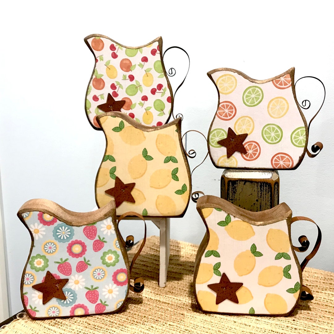 Cute Summer Pitcher. Summer Wood Decor. Lemonade Pitcher. Wooden Mason ...