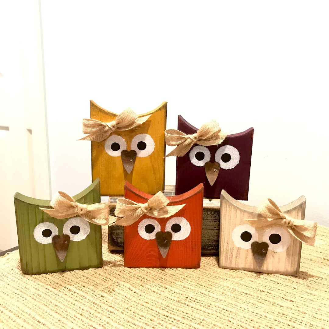 Set of 5! Wood Owl Decor. Tiered Tray Fall Decorations. Halloween Wood ...