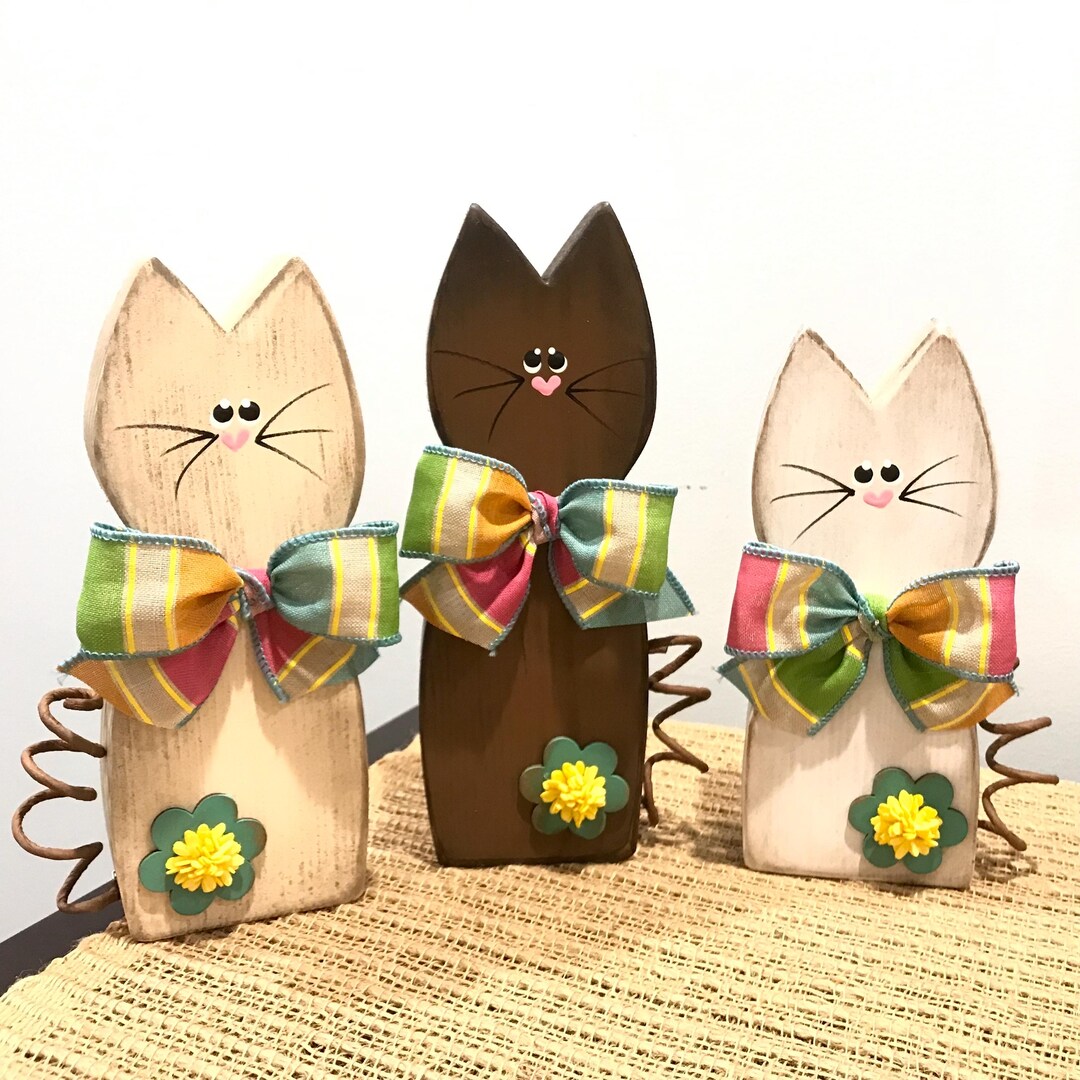 Spring Cats. Cat Tier Tray. Floral Cats. Spring Decor. Cat Wooden Decor ...