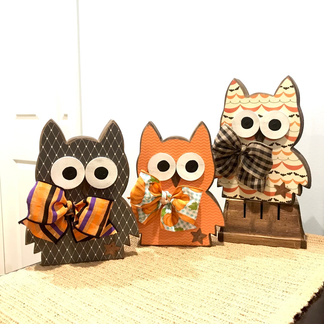 Halloween Decor. Colorful Wood Owls. Halloween Owl. Fall Wooden Decor ...