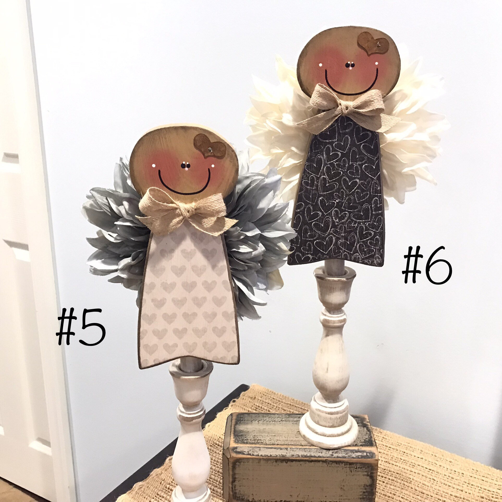 Valentine Decor. Wooden Candlestick Angel With Floral Wings. Valentines ...