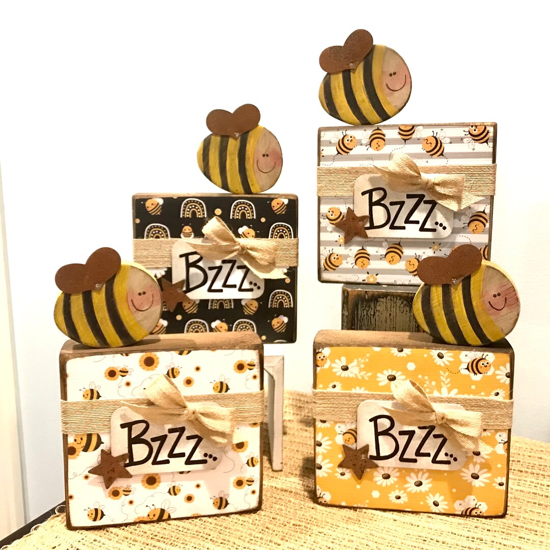 Summer Wood Decor. Bumblebee Decor. Happy Bee and Sign. Wooden Bee Sign ...
