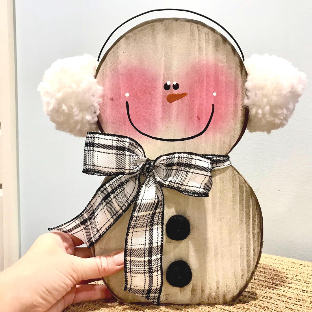 Snowman Decor. Winter Snowmen. Winter Decor. Wood Snowman. Earmuff ...