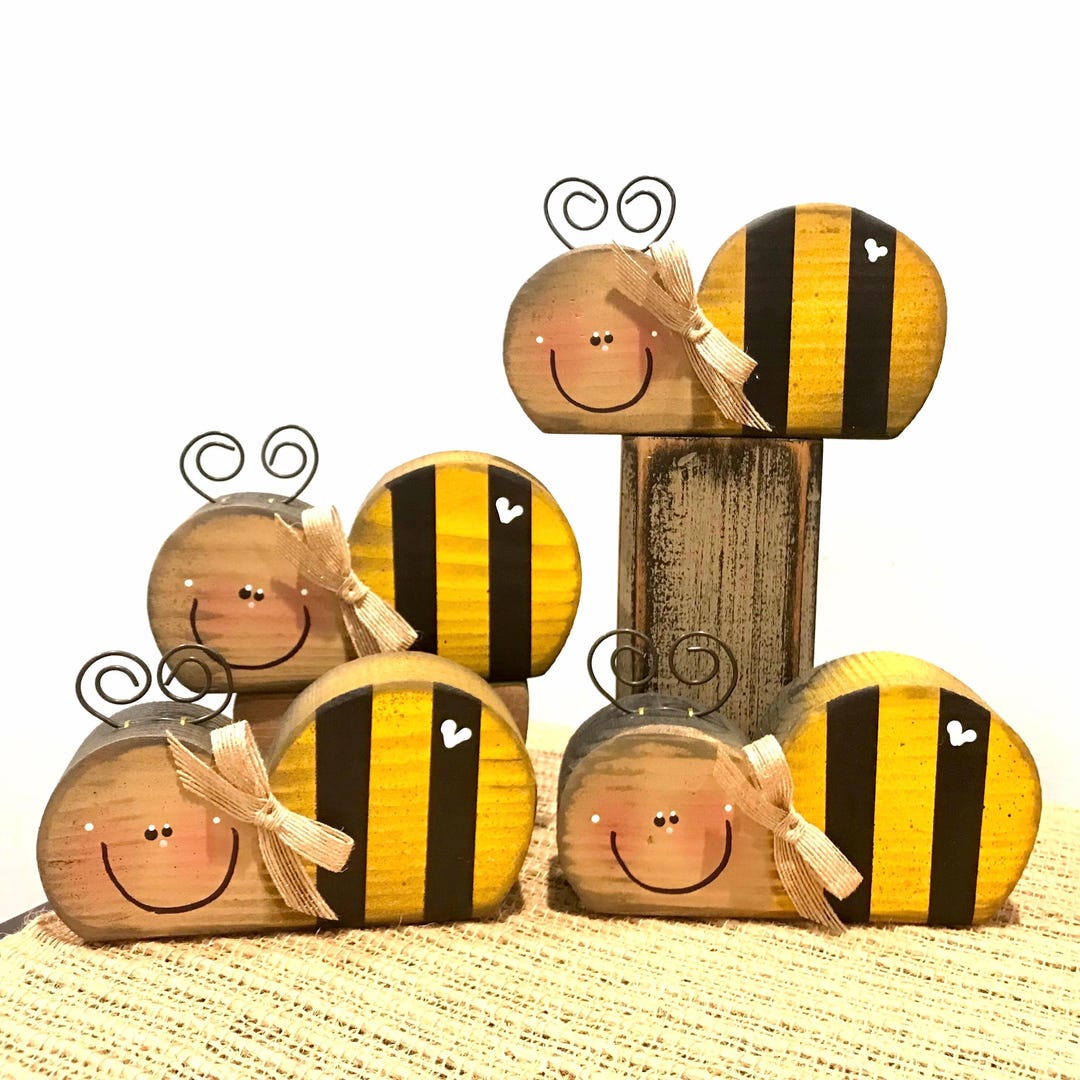 Happy Bee. Wood Bumblebee Tiered Tray Decor. Wooden Bee. Rustic Wood Bee. Summer Wood Decor ...
