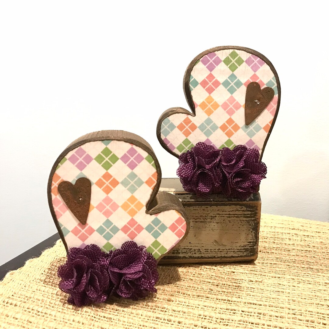 Set of 2 Winter Mittens. Winter Mitten Pair. Valentine Tiered Tray ...