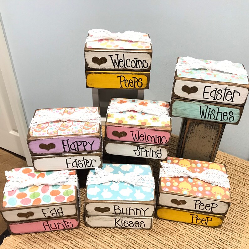 Mini Book Stack. Easter Wood Decor. Tiered Tray Book Bundle. - Etsy