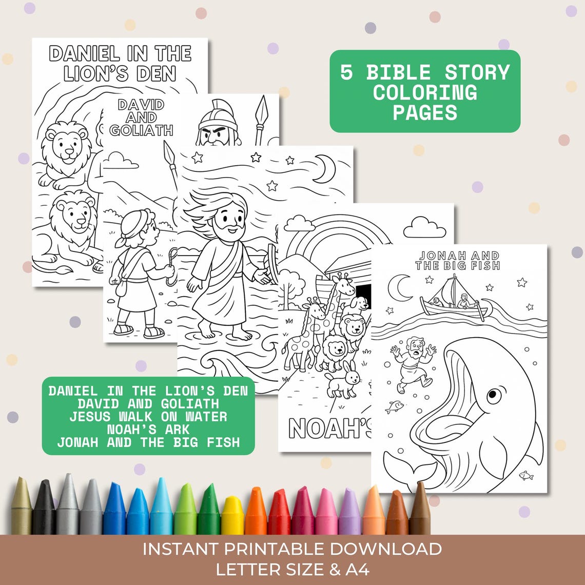 5 Pages Bible Story Coloring Printable Christian Coloring Sheet for ...