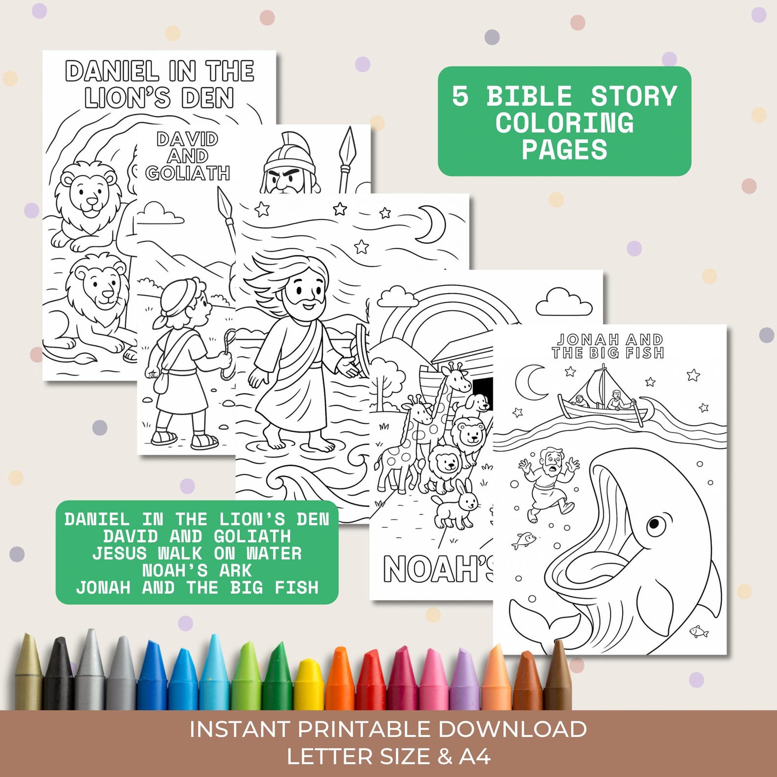 5 Pages Bible Story Coloring Printable Christian Coloring Sheet for ...