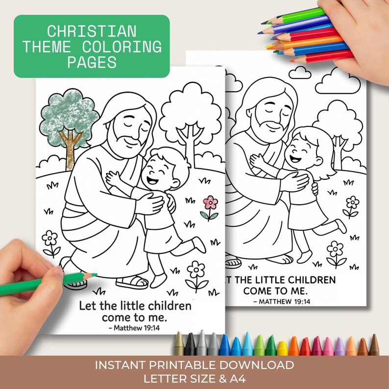 Jesus and the Little Girl or Little Boy Coloring Page Printable ...