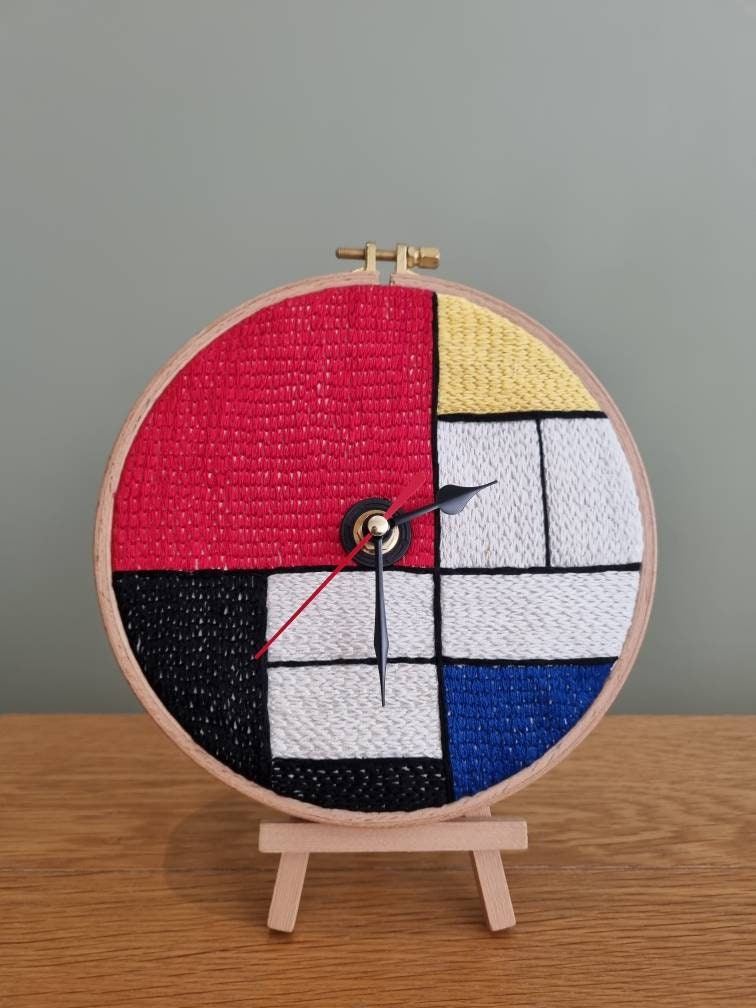 Piet Mondrian Embroidery Hoop Clock Hand Embroidered Clock - Etsy