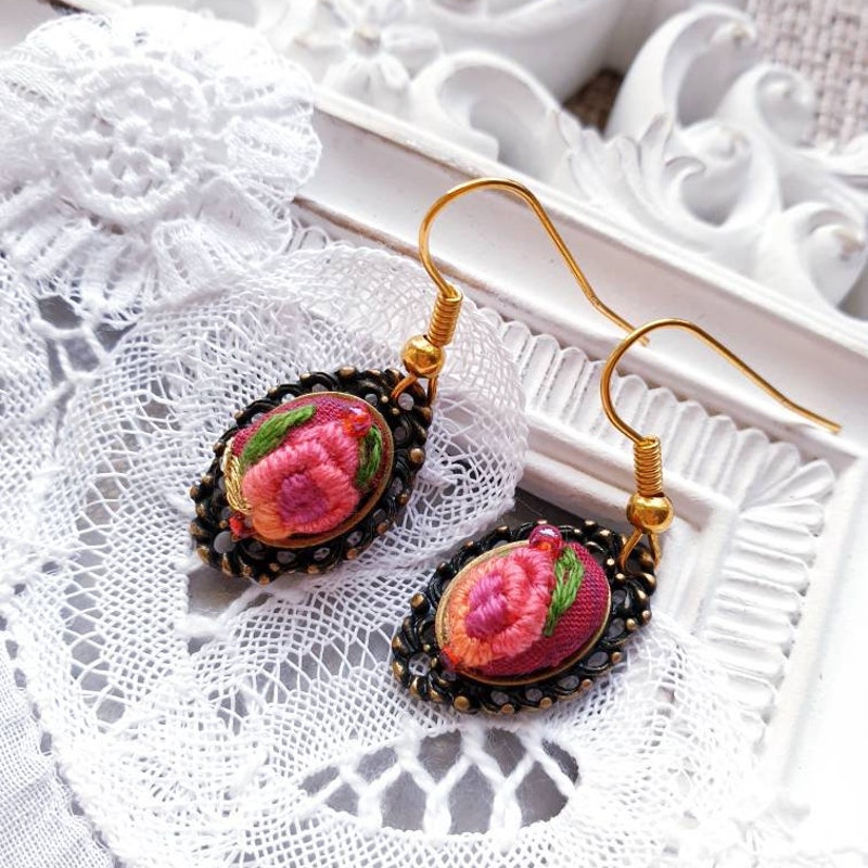 Embroidered Earrings - Etsy