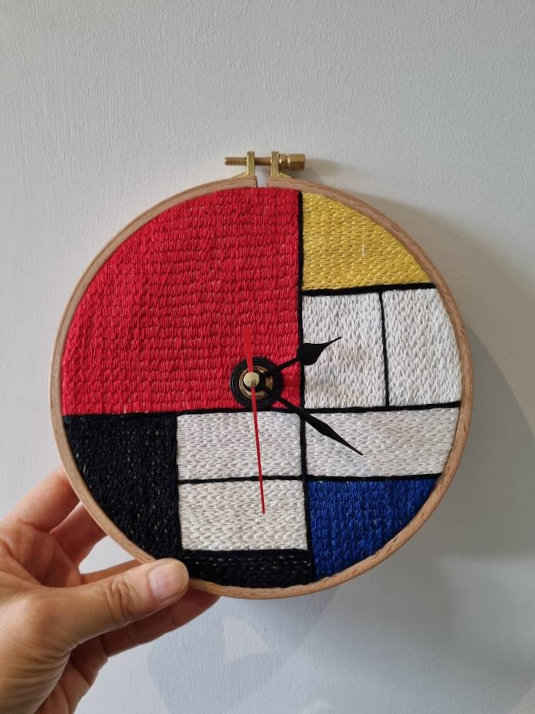 Piet Mondrian Embroidery Hoop Clock, Hand Embroidered Clock, Mondrian ...