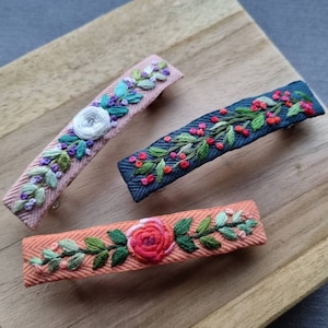 Hand Embroidered Floral Hair Clip – Handmade Barrette Vintage ...