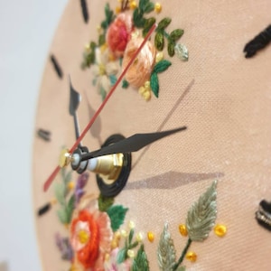 Embroidery Hoop Clock, Hand Embroidered Clock, Floral Wall Clock, Home ...