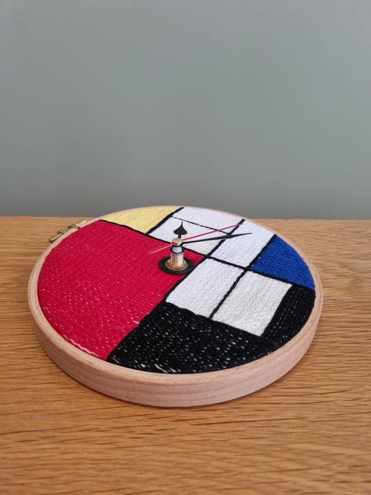 Piet Mondrian Embroidery Hoop Clock Hand Embroidered Clock - Etsy