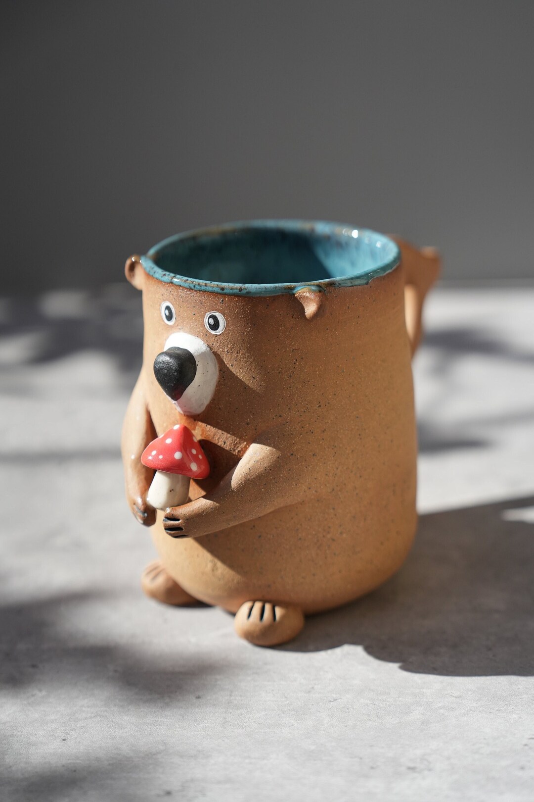 Ships Now Bear Mug / Amanita Mushroom Bear Ceramic Handmade Mug / Cute ...