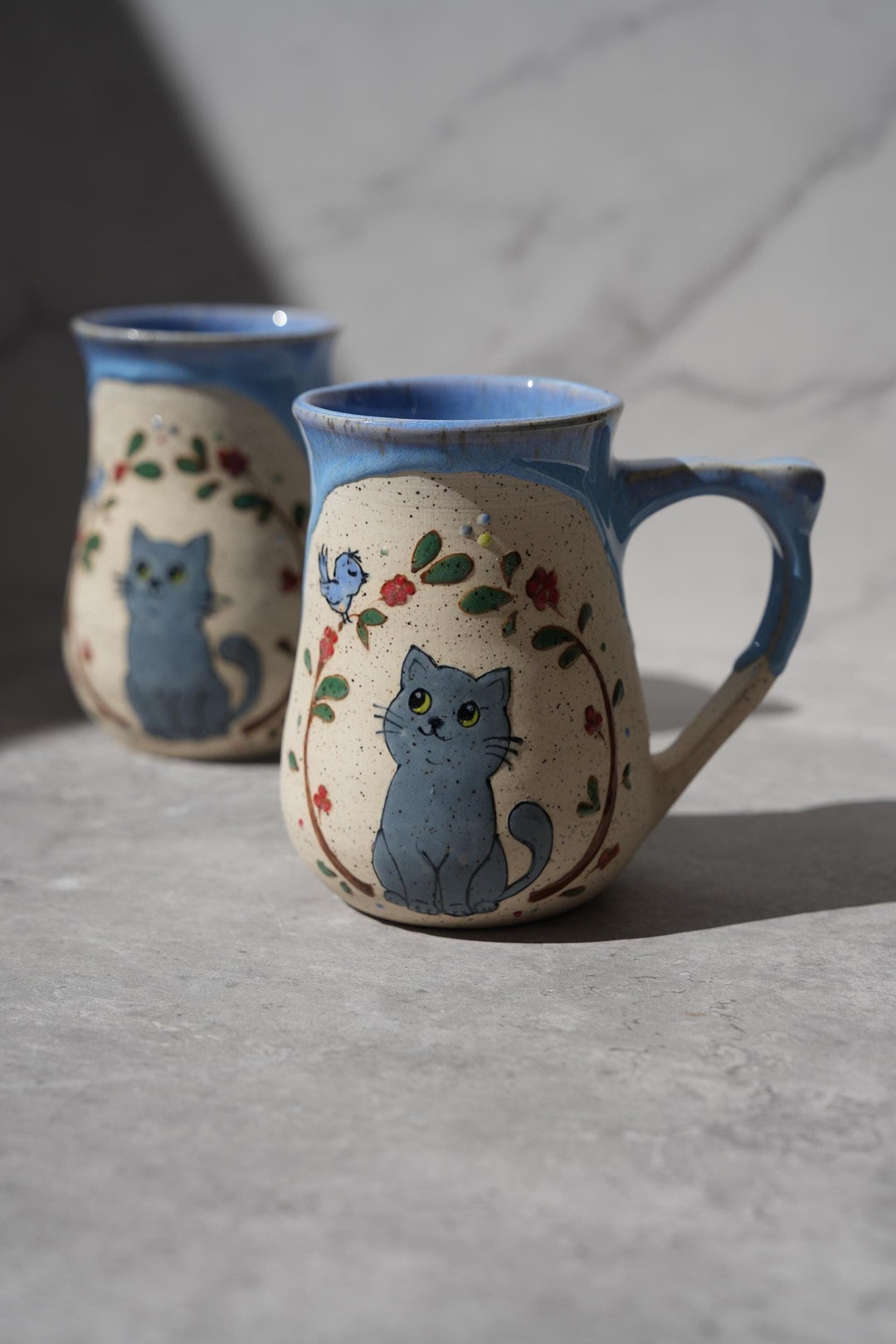 Preorder Handmade Ceramic Cat Mug: Customized Cat and Bird Friends - Etsy
