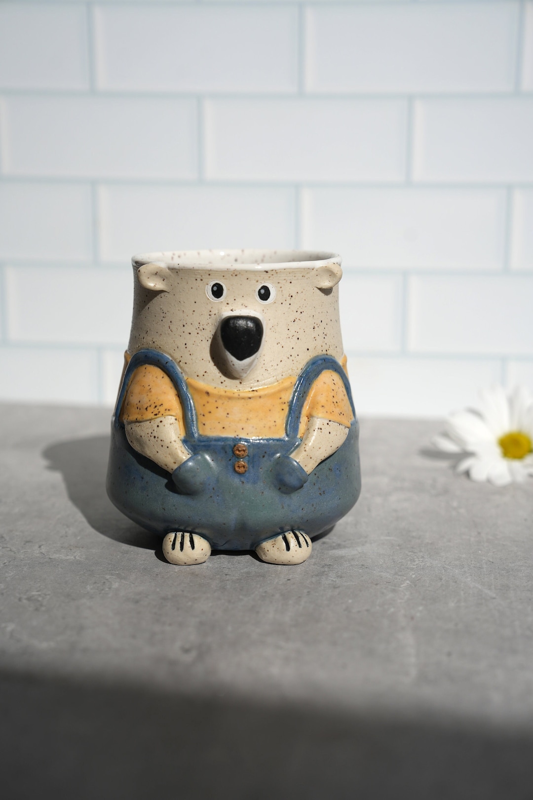Preorder Bear Mug / Bar in Overallsceramic Handmade Mug / Cute Bear Mug ...