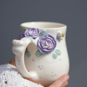 Preorder Golden Bees and Roses Mug / Handmade Bee Mug / Pastel Rose Mug ...
