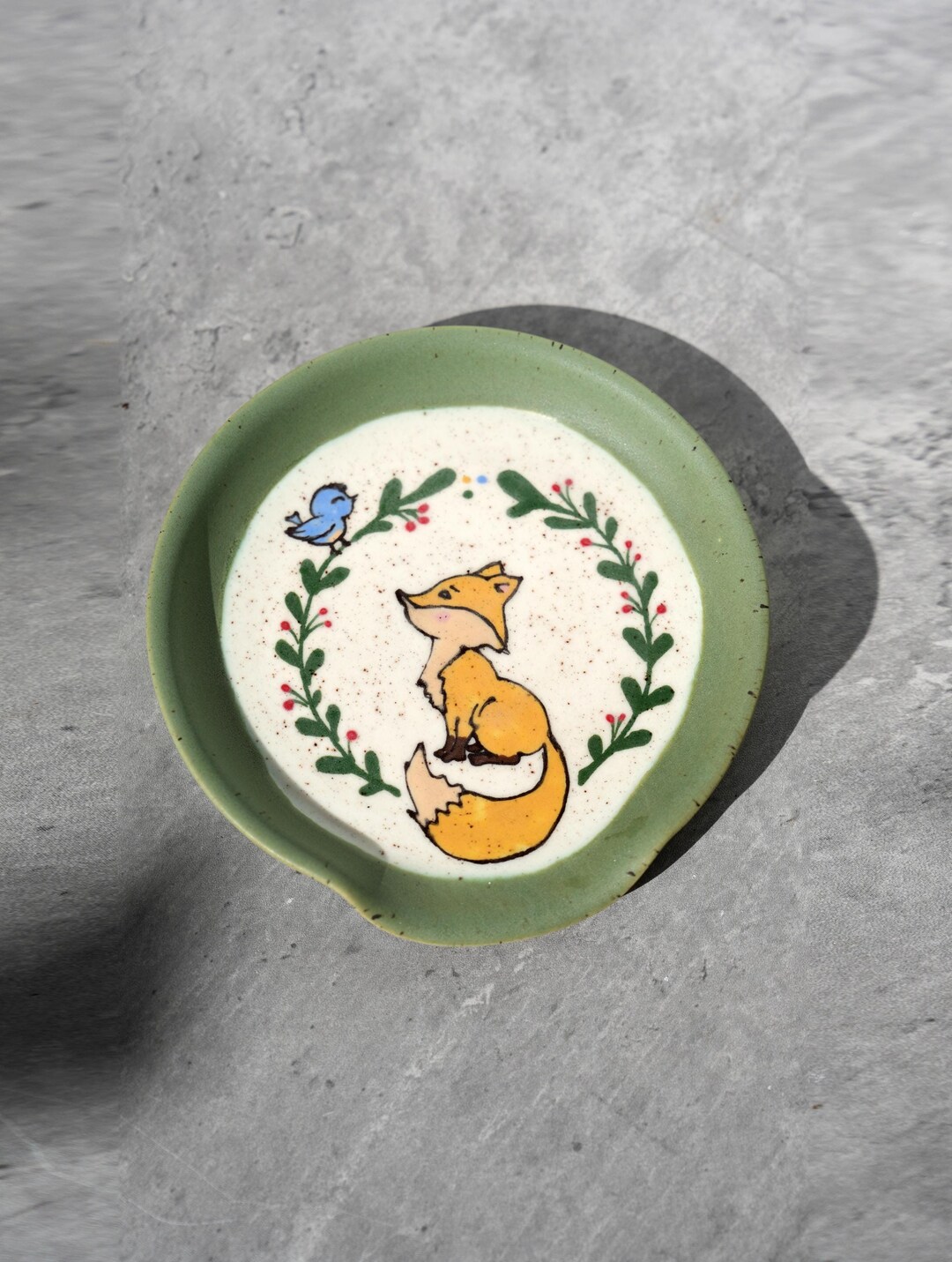 Preorder - Fox Spoon Rest / Green Glaze Fox and Bird Ceramic Handmade ...