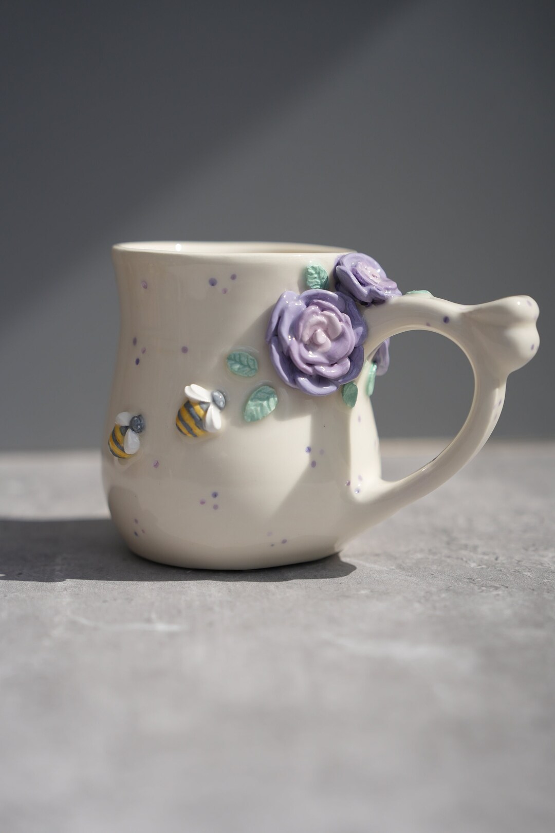 Preorder Golden Bees and Roses Mug / Handmade Bee Mug / Pastel Rose Mug ...