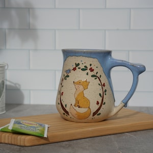 Preorder Fox Mug /blue Glaze Fox and Bird Ceramic Handmade Mug / Cute ...